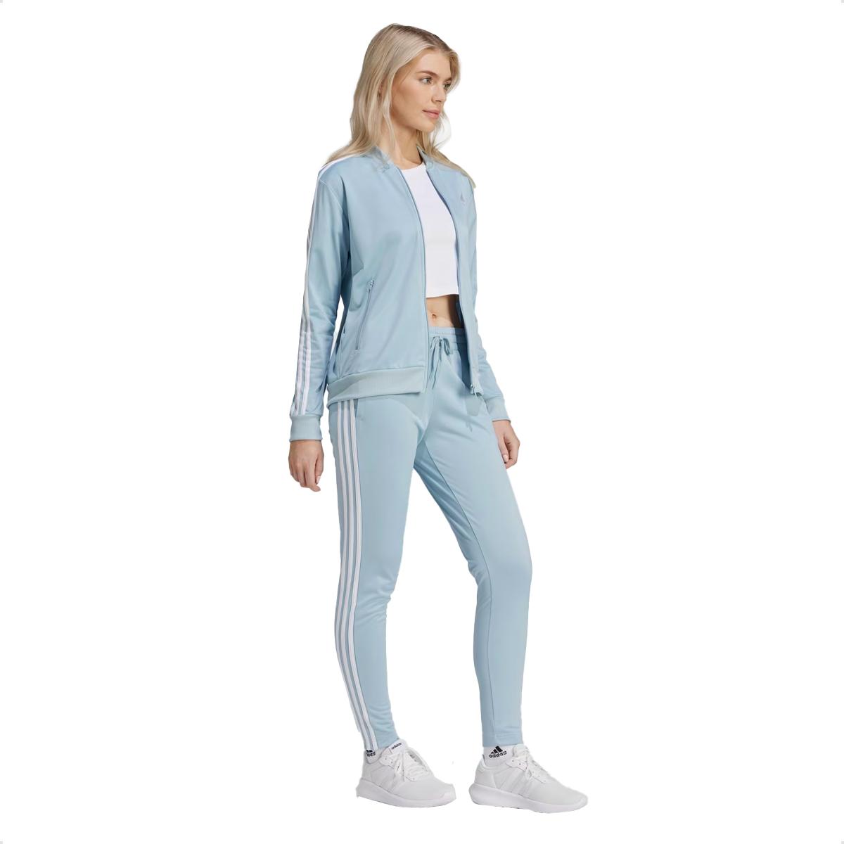 Agasalho Adidas Essentials 3-Stripes Feminino Azul Claro