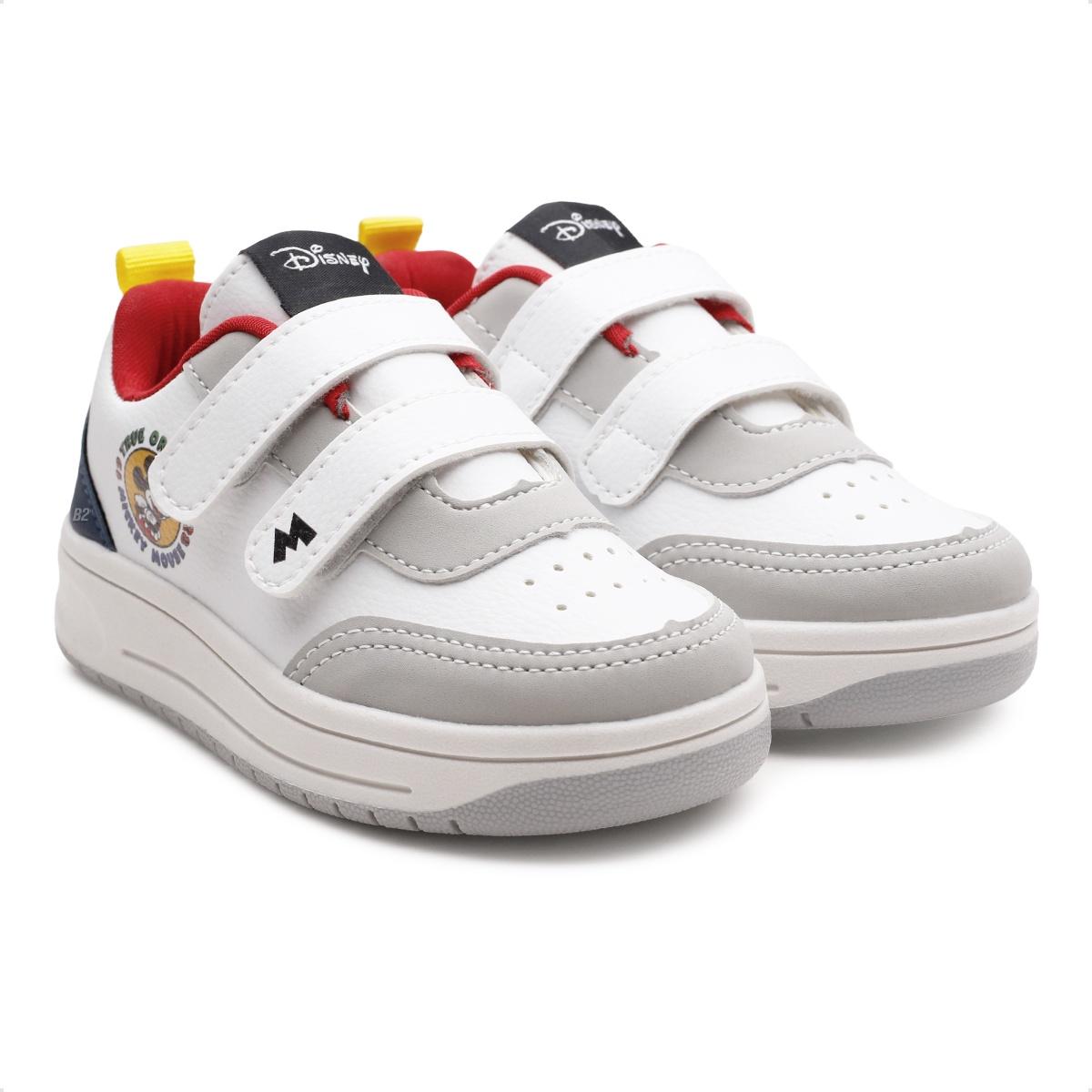 Tênis Disney Mickey Infantil Sem Cadarço Branco / Cinza