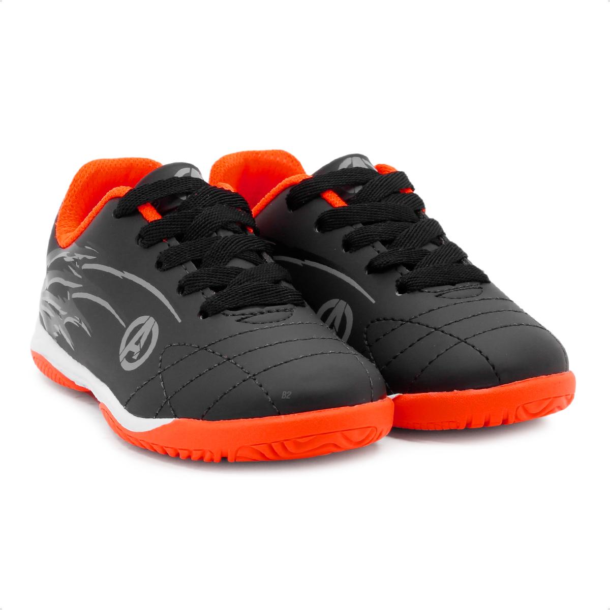 Chuteira Futsal Dray Marvel Original Com Cadarço Infantil Preto / Coral