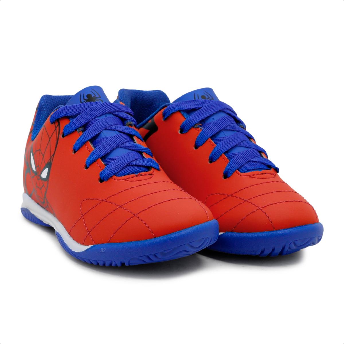 Chuteira Futsal Dray Marvel Original Com Cadarço Infantil Vermelho / Azul