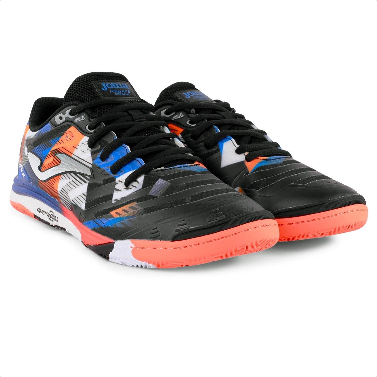 Chuteira Futsal Joma Regate Rebound Masculino Preto / Coral