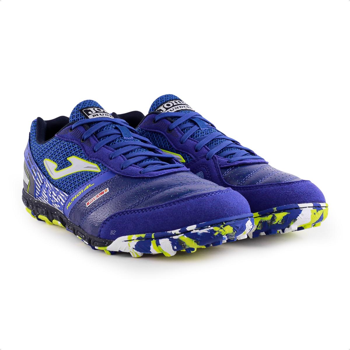 Chuteira Society Joma Mundial Masculina Azul / Verde