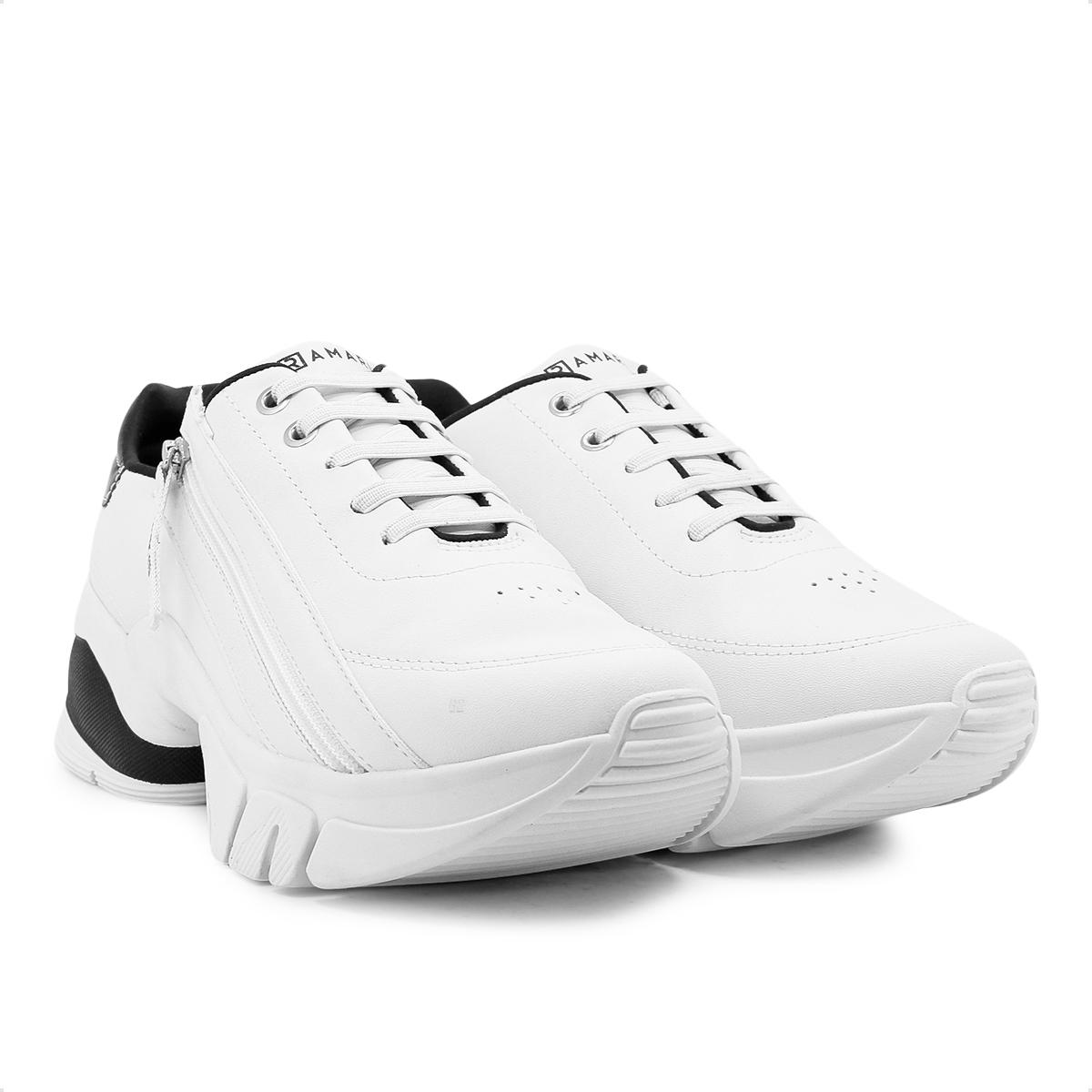 Tênis Ramarim Sneaker Casual Zíper Feminino Branco / Preto