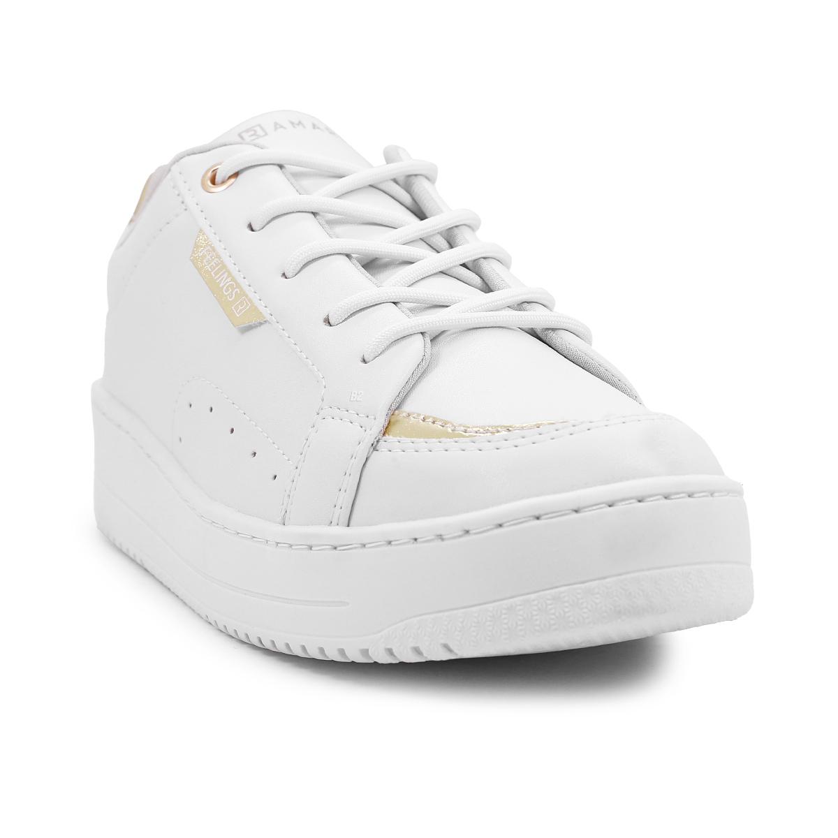 Tênis Ramarim Casual Plataforma Branco / Dourado
