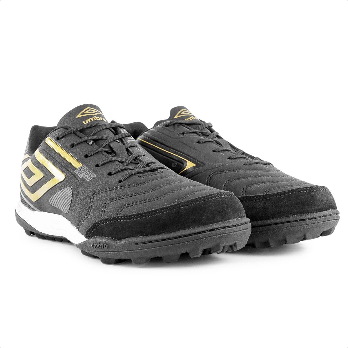 Chuteira Society Umbro Pro 5 Bump Club Masculina Preto / Dourado
